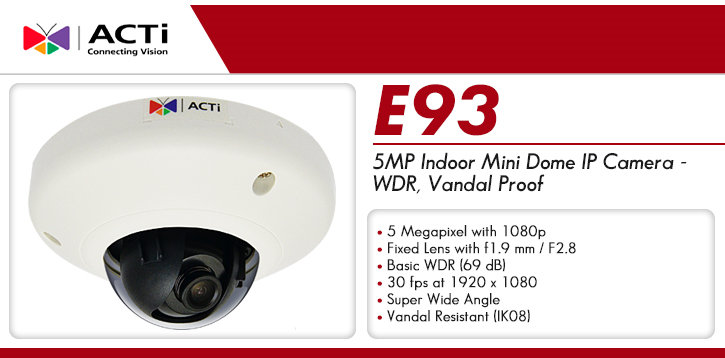 ACTi E93 5MP Indoor Mini Dome IP Security Camera - WDR