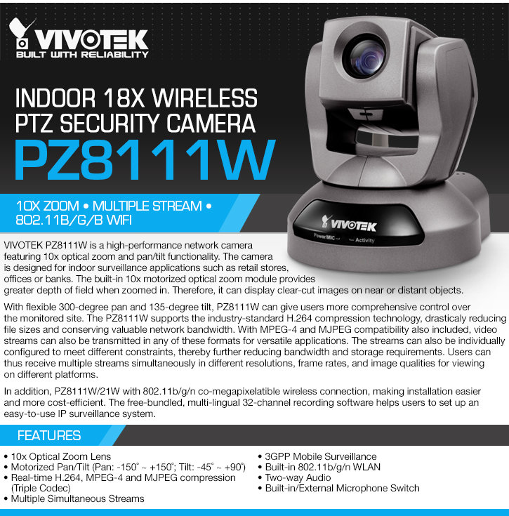 Vivotek PZ8111W Indoor PTZ IP Security Camera discontinued