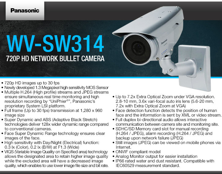 Panasonic WV-SW314A Outdoor Bullet IP Camera